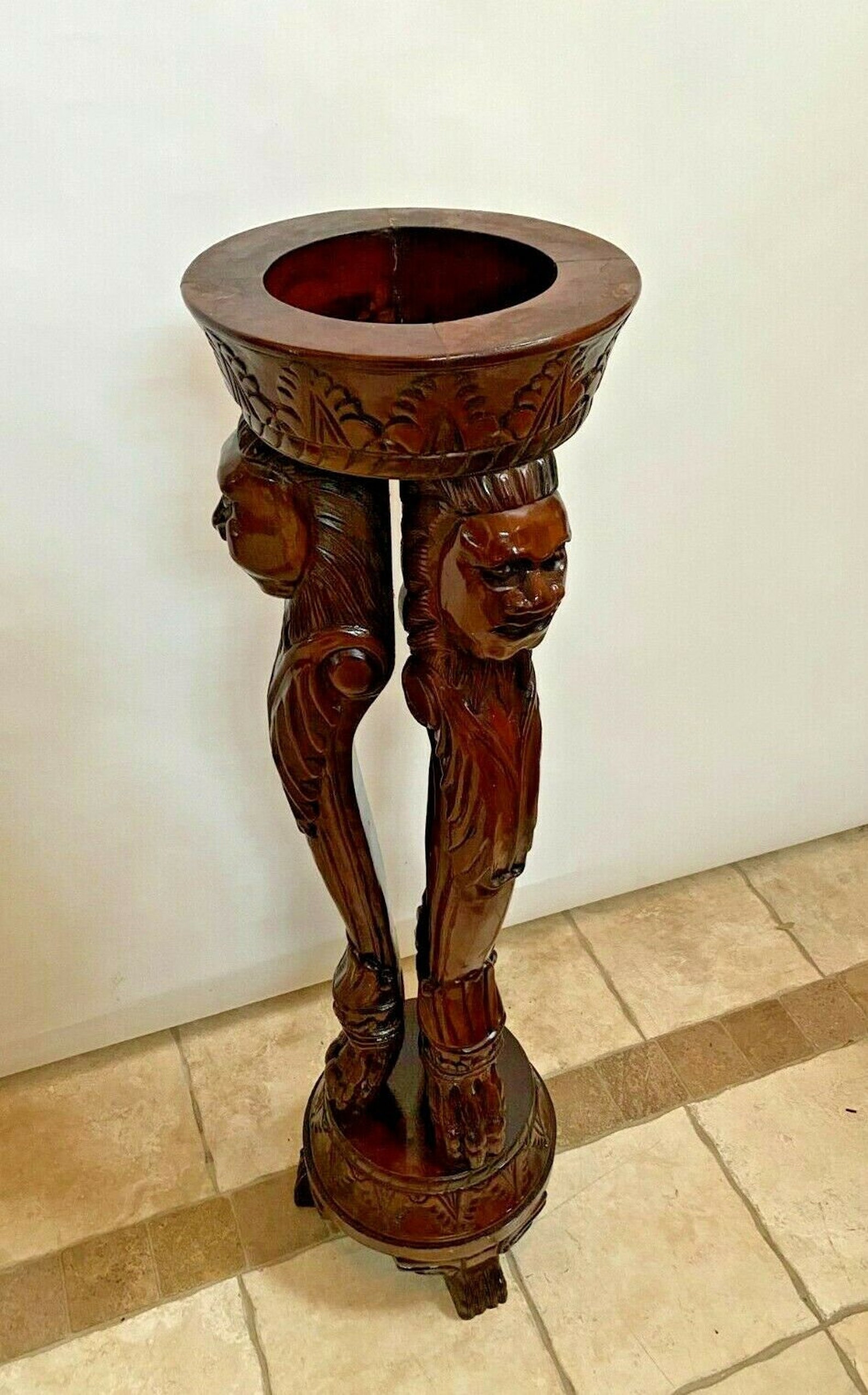 Hand Carved Tall Plant Stand Torchere Hawaiian Chief Wood | Etsy