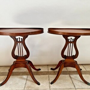 Mersman Lyre Side Tables Set of Two Oval Top Violin Pedestal Base Real ...