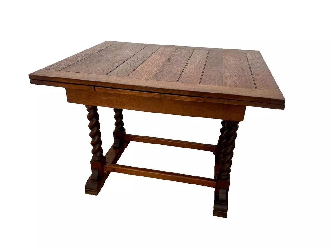Antique Expanding Pub Kitchen Table Barley Twist Box Framed Legs Rare ...