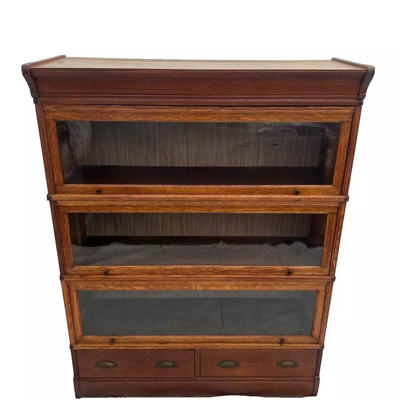 Antique Barrister Bookcase With Glass Doors - Etsy