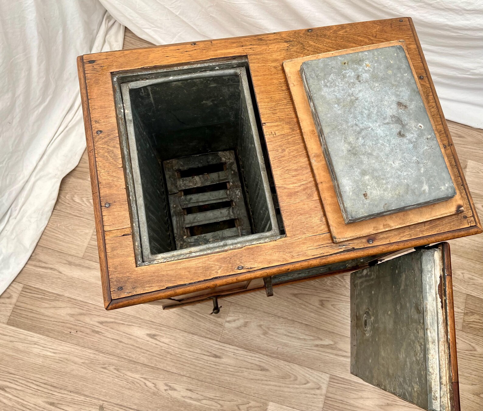 Italian Antique Ice Box Two Storage Cabinets Four Racks Top Access ...