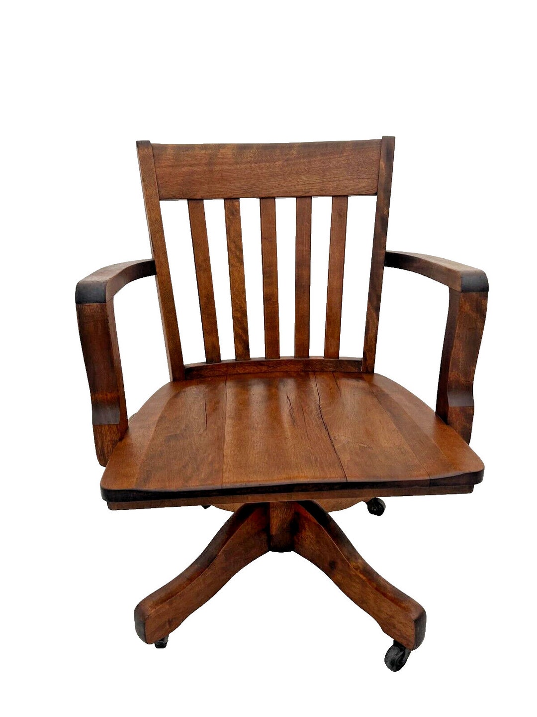 Antique Bankers Chair, Rolls, Spins With Adjustable Seat Height and ...