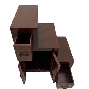 Vintage Tansu Stair Step Chest Two Pass Through Drawers Double Door ...