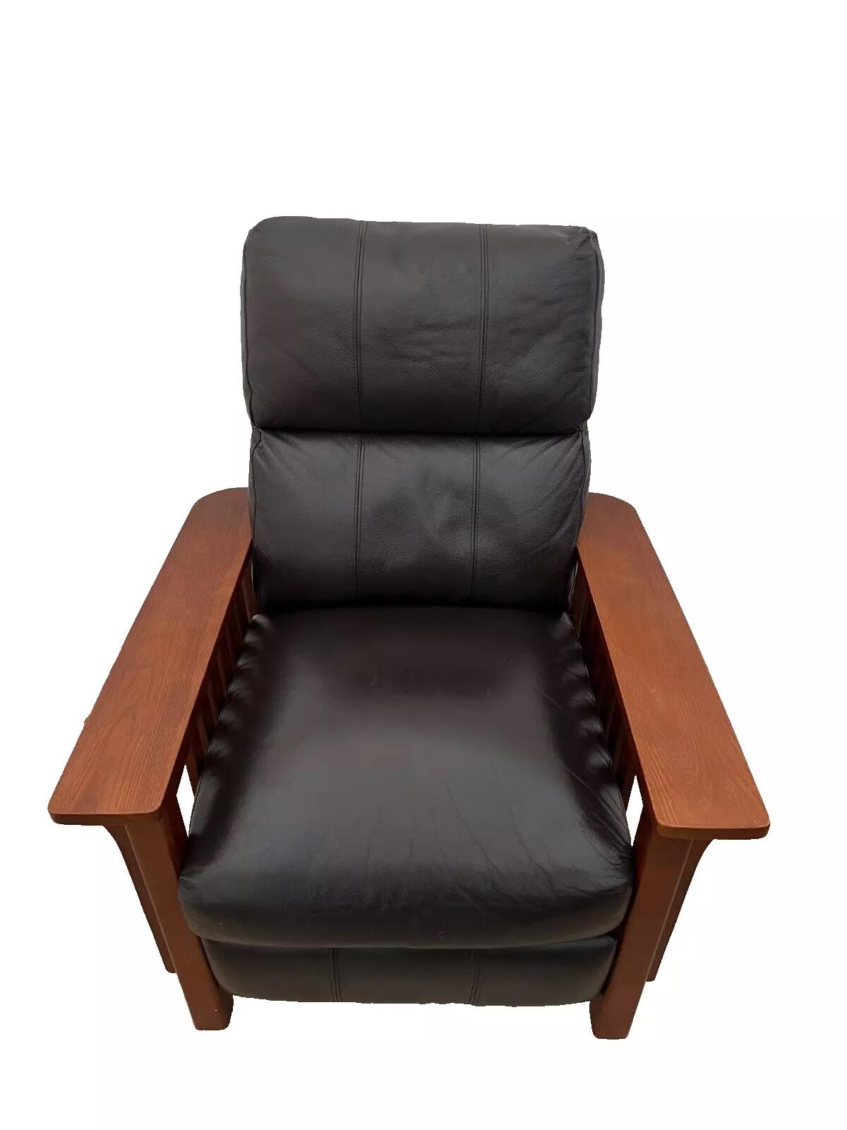 Mission Arts and Crafts Recliner Chair Black Leather Spindle Sides Solid Oak Etsy