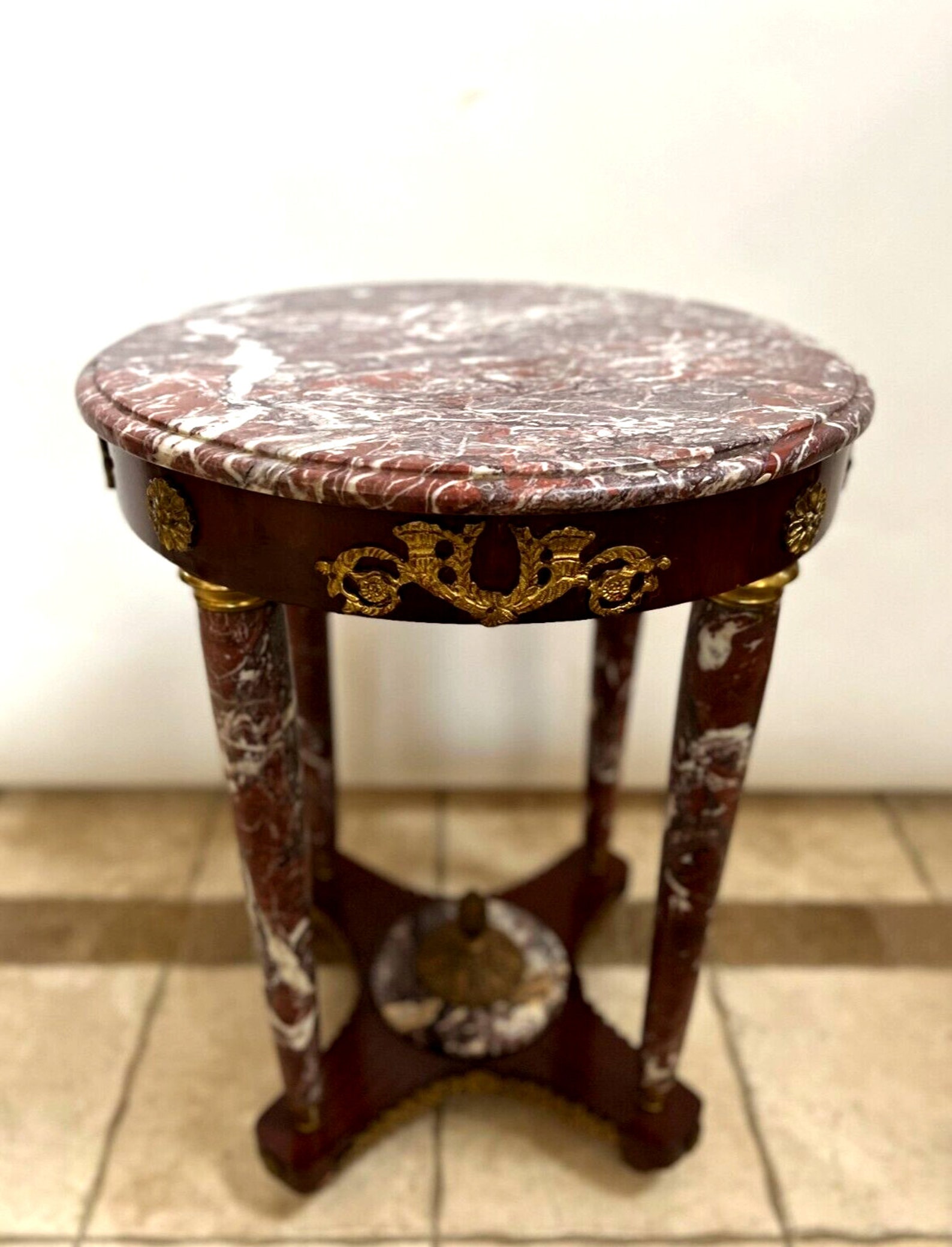 Antique French Round Table Entry Stand Marble Top Column Legs - Etsy