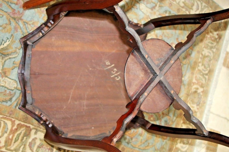 Antique Mahogany Scallop Top Wood Table With Bottom Shelf - Etsy