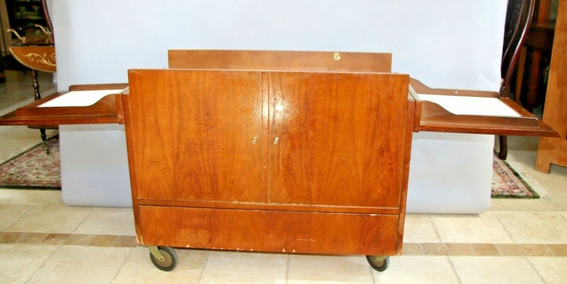 Mid Century Modern Bottle Server Cart Rolling Flip Top Hidden - Etsy