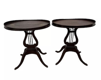 Mersman Lyre Side Tables Set of Two Oval Top Violin Pedestal Base Real ...