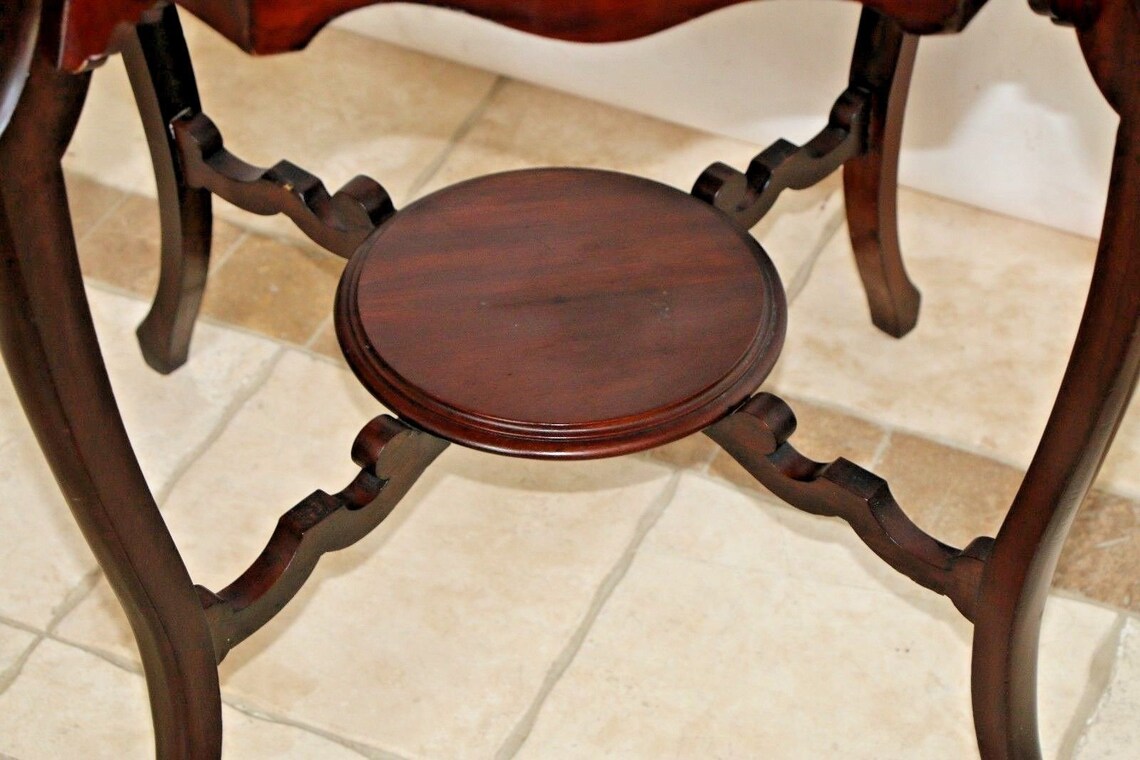 Antique Mahogany Scallop top wood Table with bottom shelf | Etsy