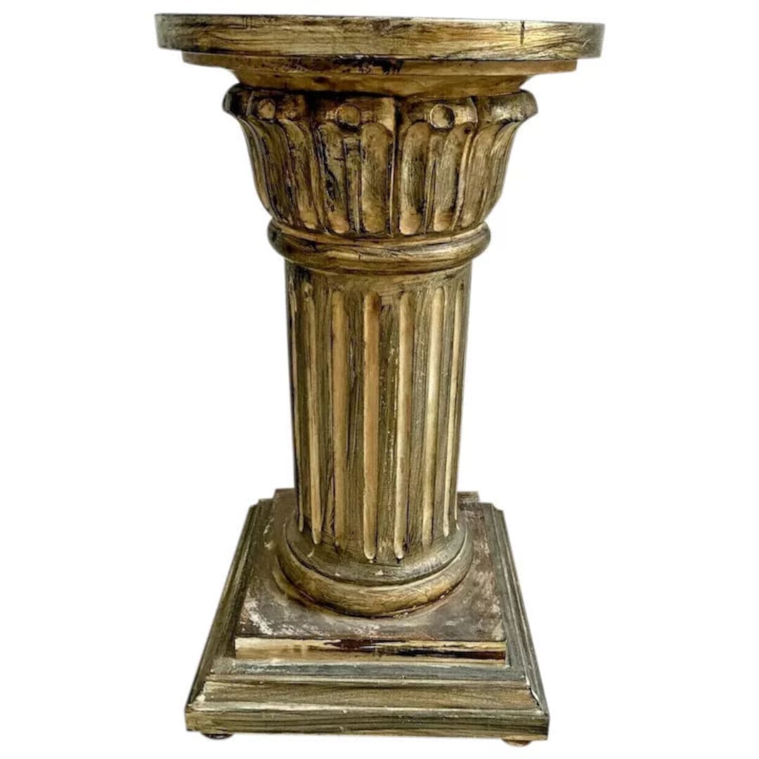 Vintage Roman Style Column Bust Plant Stand Pedestal Real Carved Solid ...