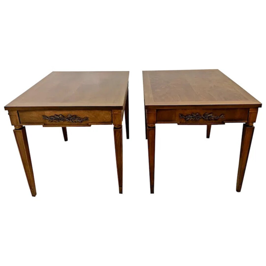 Mid Century Vintage Lane Side Tables Walnut Nightstands With Carved ...