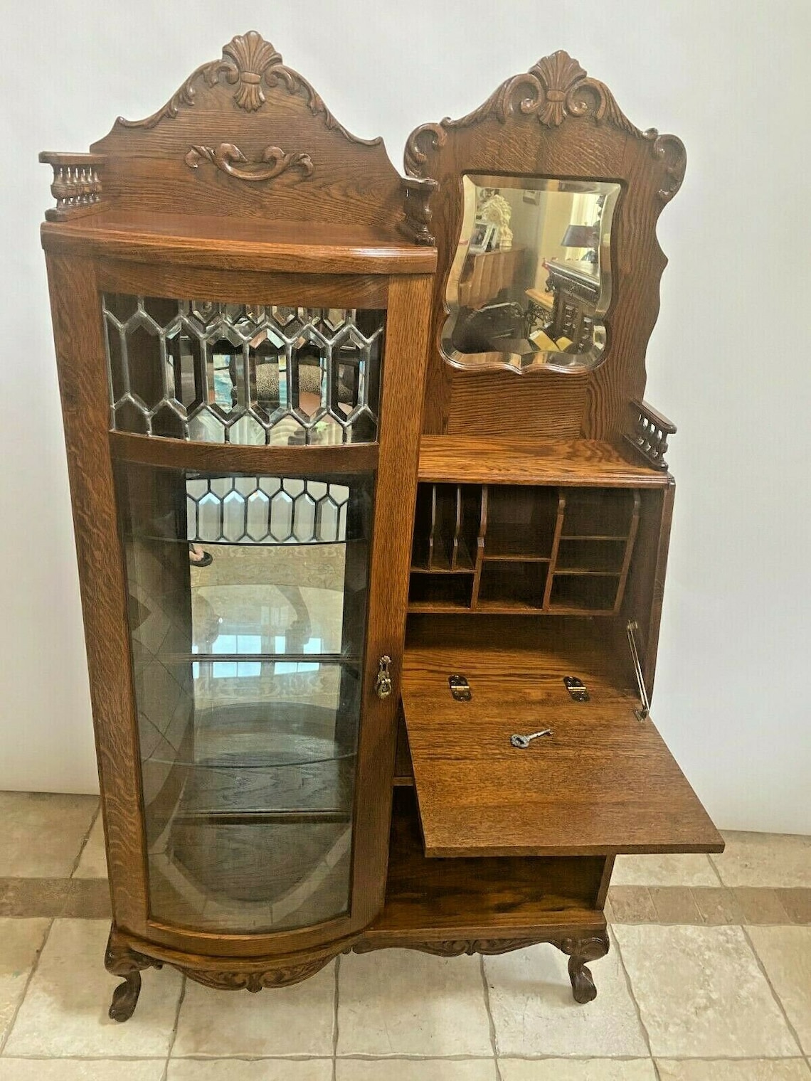 Vintage French Curio Bookcase Secretary Locking China Cabinet | Etsy