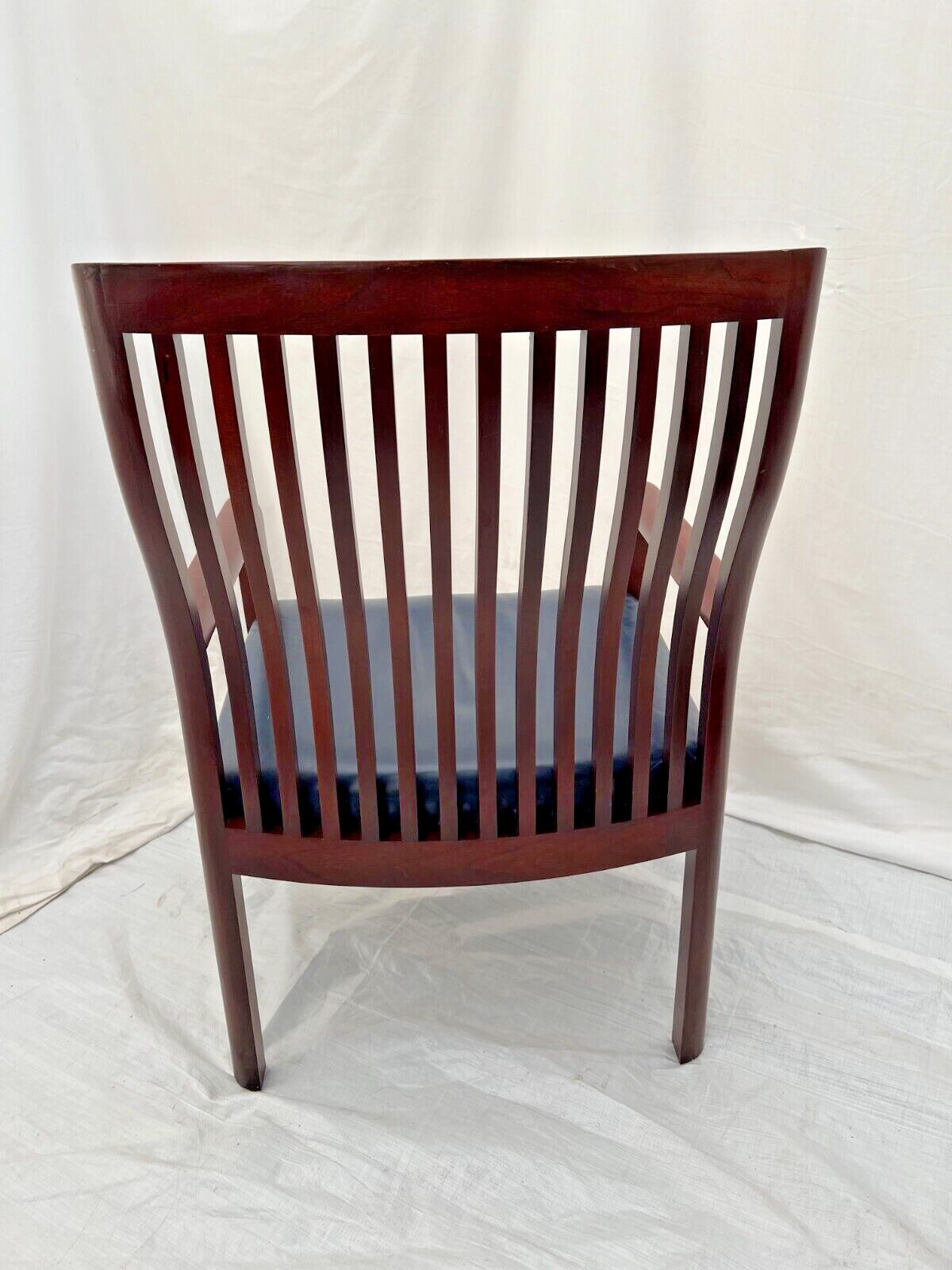 Vintage Curved Spindle Back Arm Chair Mahogany Blue Leather Seat - Etsy