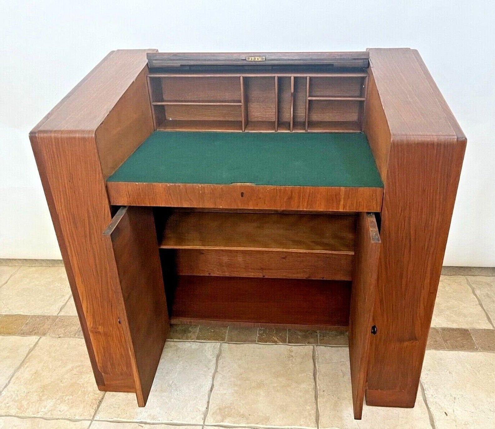Rare Art Deco Secretary Desk Hide Away Top Door Double Lower Cabinet ...