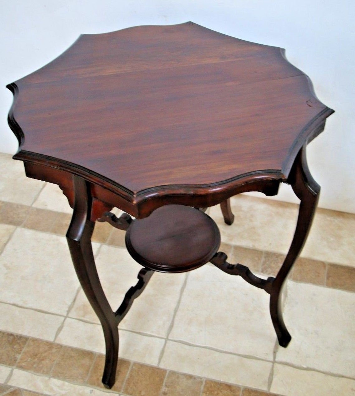 Antique Mahogany Scallop Top Wood Table With Bottom Shelf - Etsy