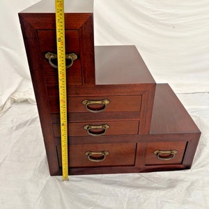 Vintage Tansu Step Chest Cabinet Five Pass Through Drawers Japanese ...