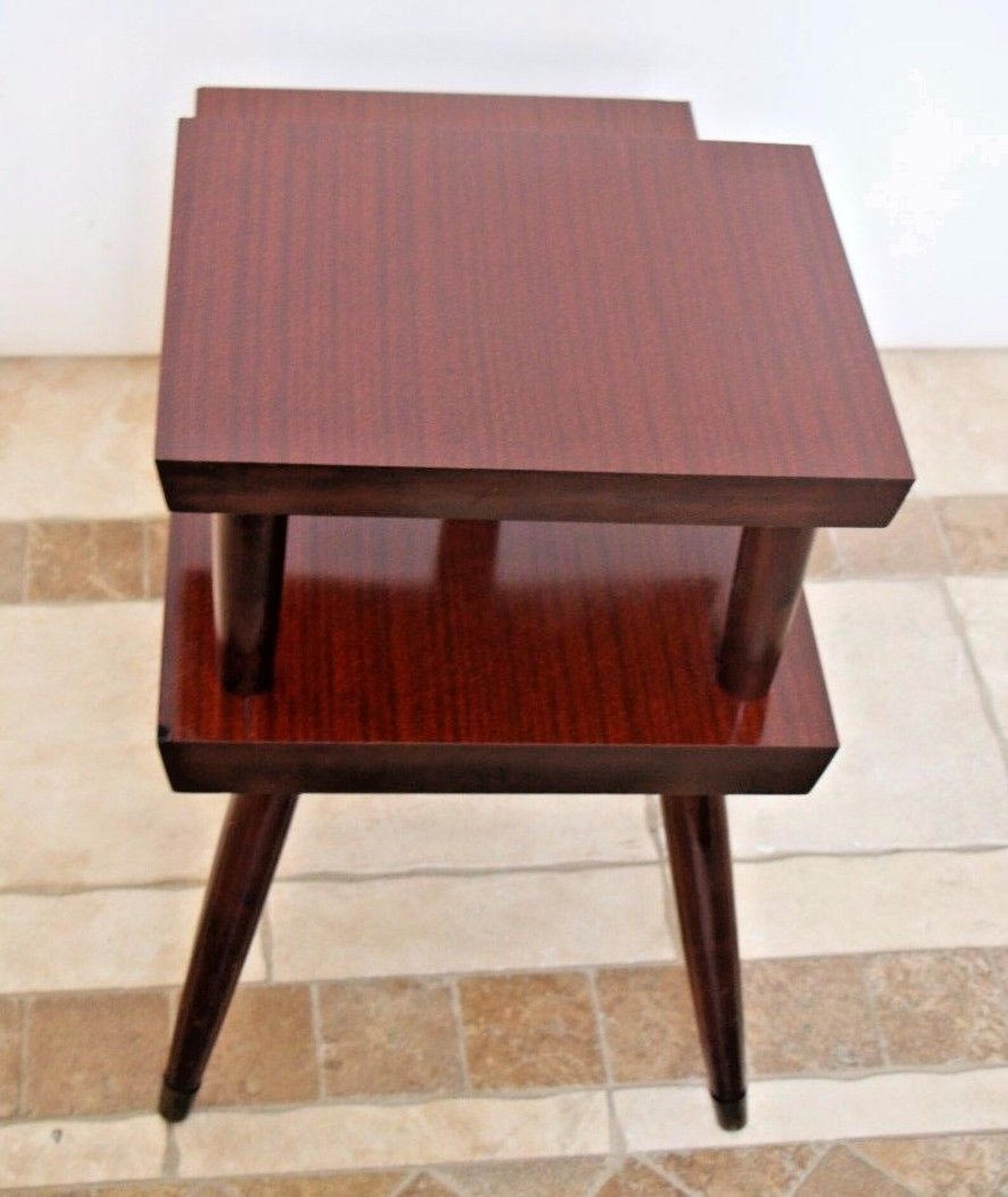 Atomic Era Mid Century Modern Brass Mahogany End Table Two Tier ...
