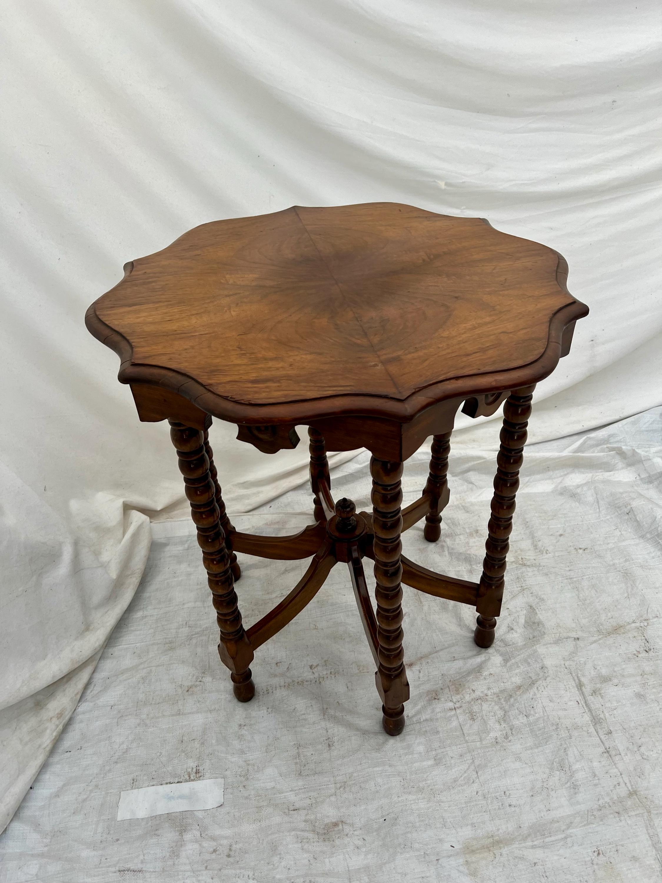Victorian Parlor Table Six Legs Burled Walnut Scalloped Top Hand Carved ...