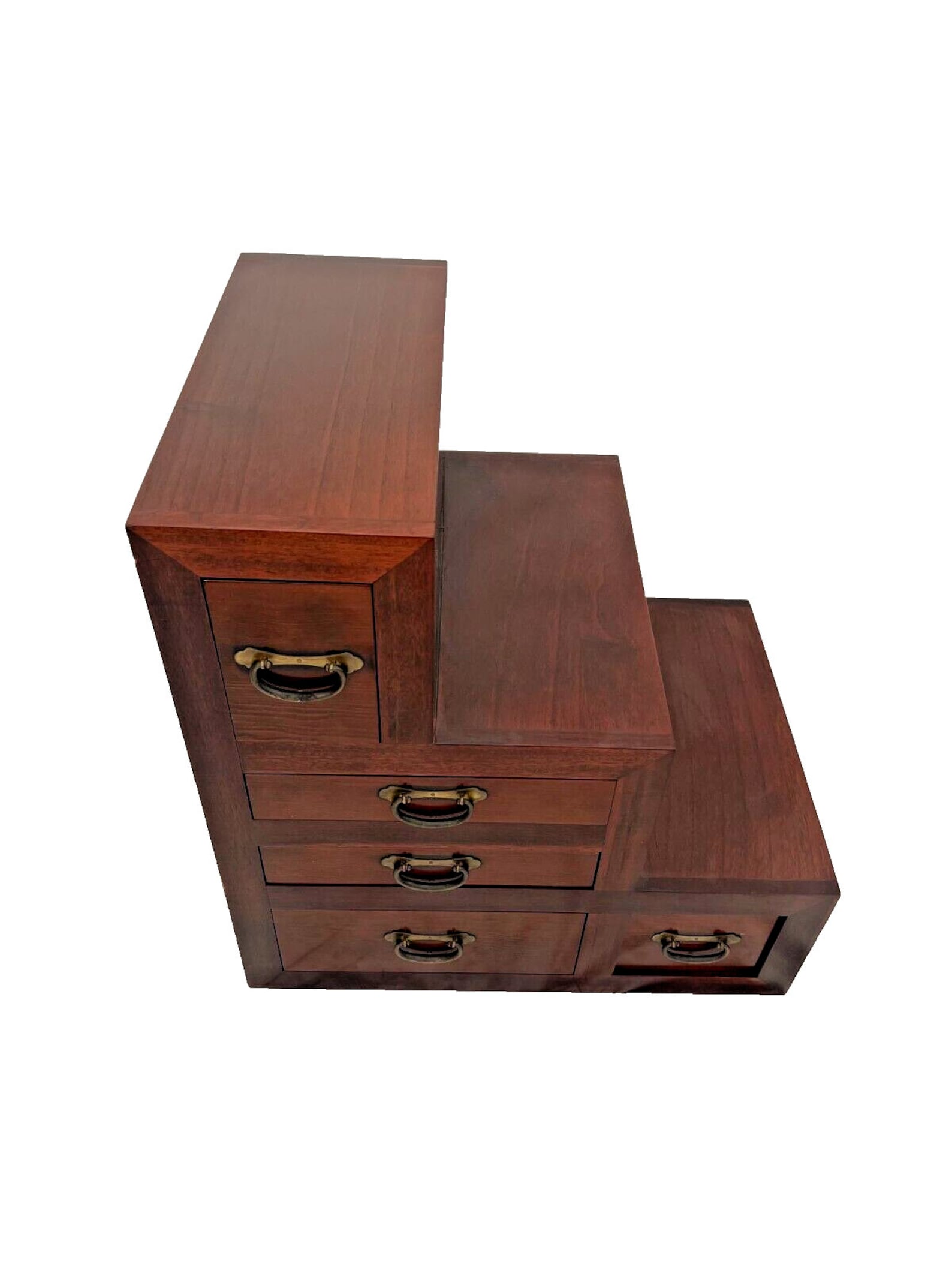 Vintage Tansu Step Chest Cabinet Five Pass Through Drawers Japanese ...