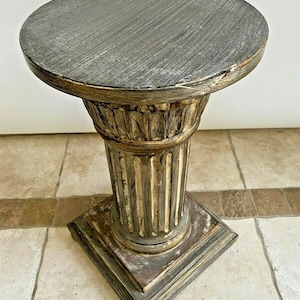 Vintage Roman Style Column Bust Plant Stand Pedestal Real Carved Solid ...