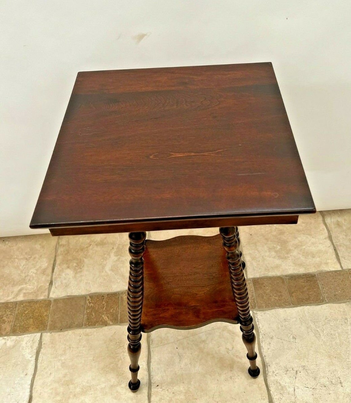 Antique Victorian Square Table With Bottom Shelf Two Tier Solid ...