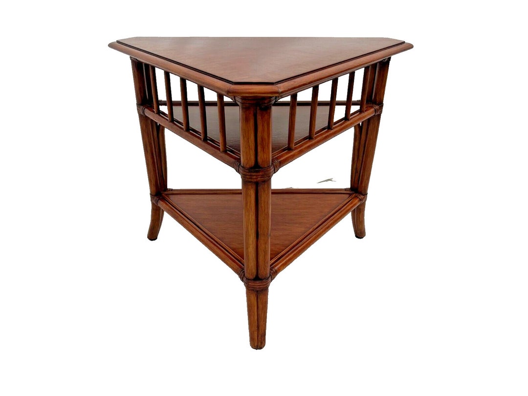 Vintage Corner Table Two Shelves Bamboo Wicker Legs and Mahogany Top - Etsy