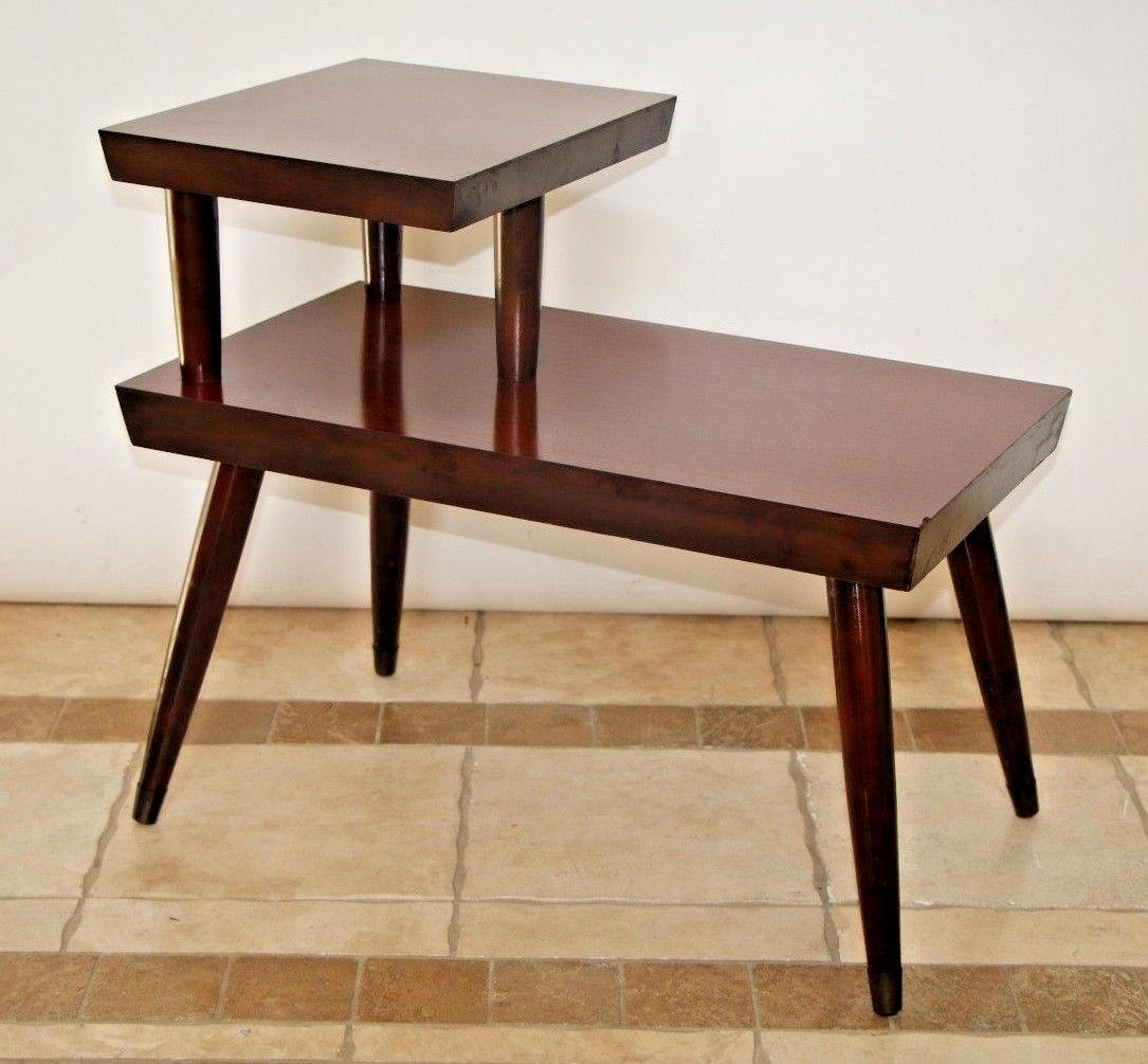Atomic Era Mid Century Modern Brass Mahogany End Table Two Tier ...