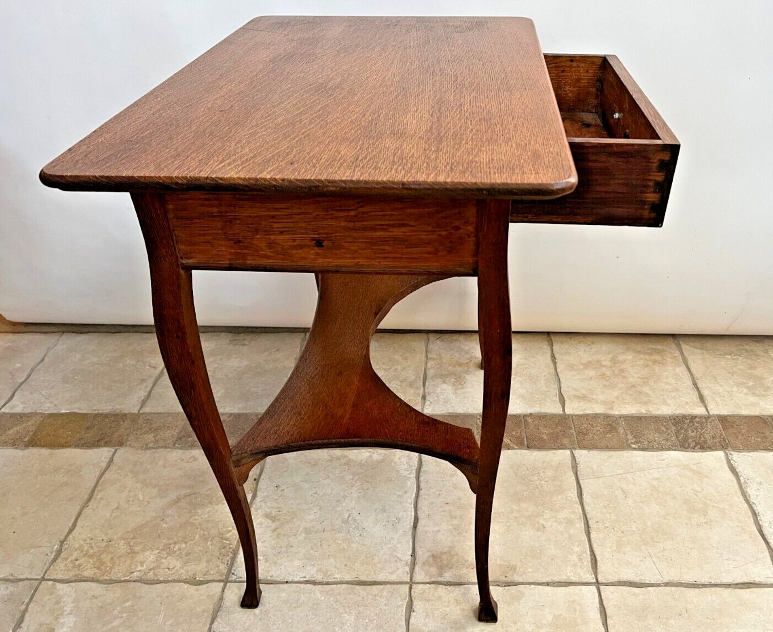 Antique Desk Library Table One Drawer Bottom Shelf Solid Oak French ...