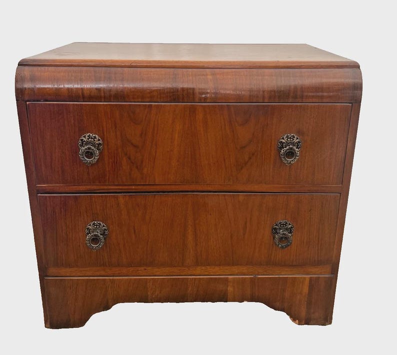 Vintage Art Deco Style Dresser Chest Two Drawers, Waterfall Top, Mirror ...