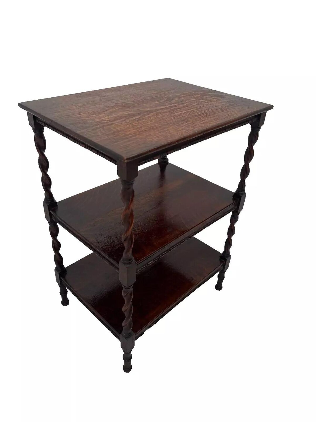 Antique Three Tier Table With Two Bottom Shelves Dark Oak Barley Twist ...
