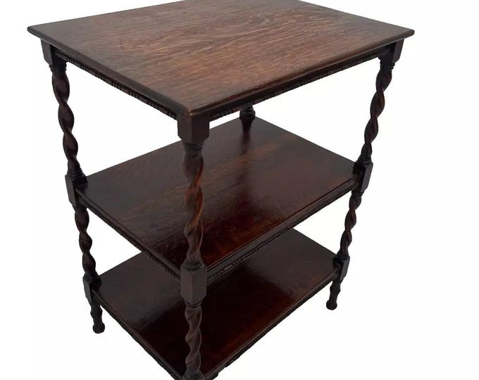 Antique Three Tier Table With Two Bottom Shelves Dark Oak Barley Twist ...