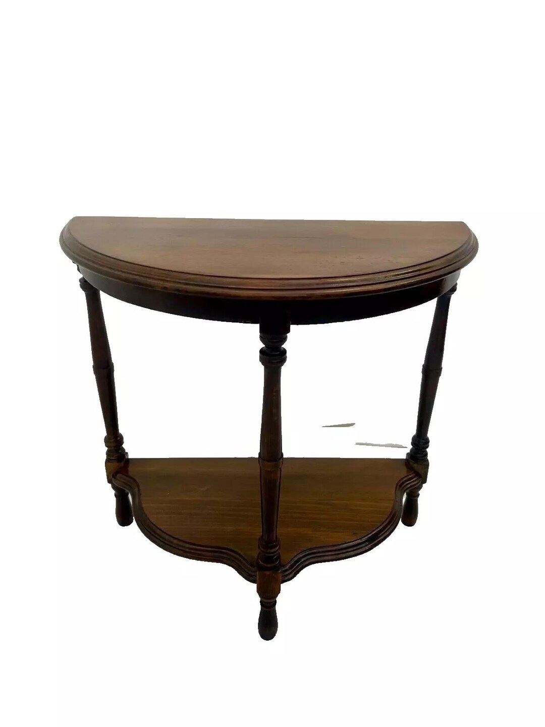Antique Demilune Console Table With Bottom Shelf Solid Walnut Petite ...