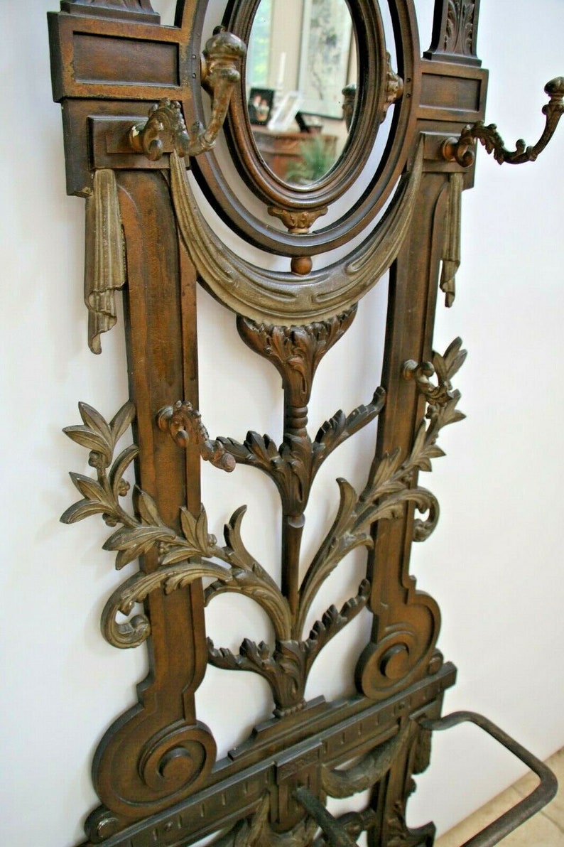 Antique Cast Iron Hall Tree Victorian Coat Rack Tilt Mirror - Etsy