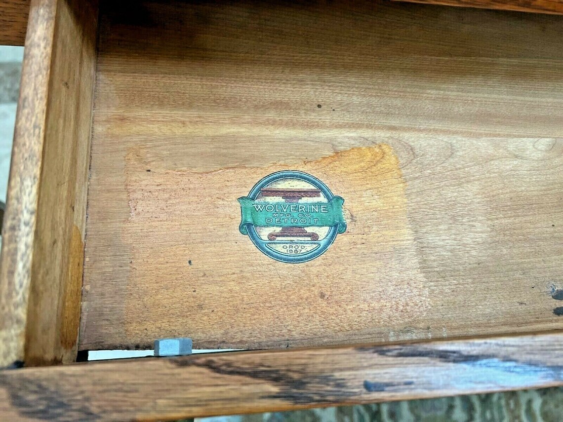 Antique Desk Library Table by Wolverine Mfg One Drawer Bottom Shelf ...