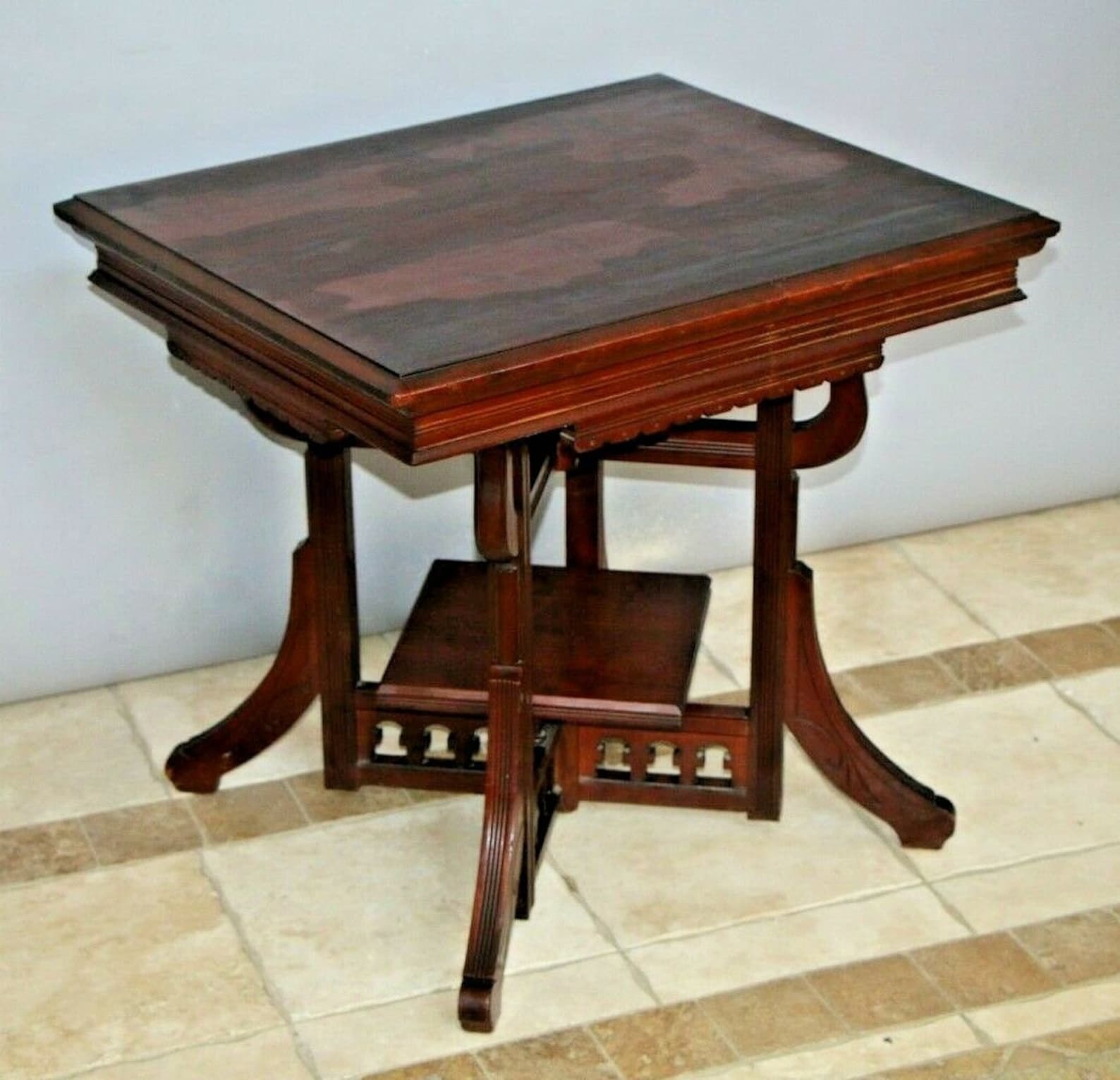 Antique Victorian Parlor Table Hand Carved Bottom Bookshelf Solid ...