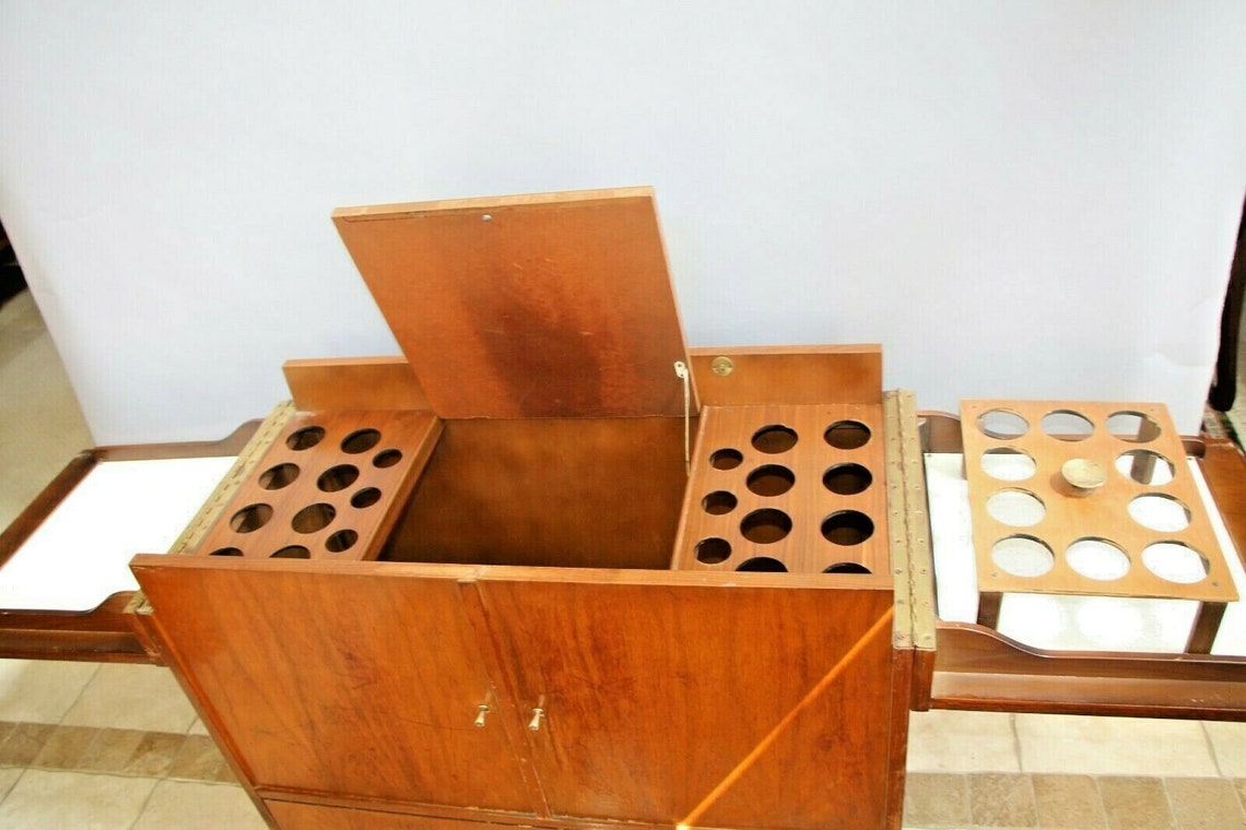 Mid Century Modern Bottle Server Cart Rolling Flip Top Hidden - Etsy