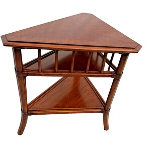 Vintage Corner Table Two Shelves Bamboo Wicker Legs and Mahogany Top - Etsy