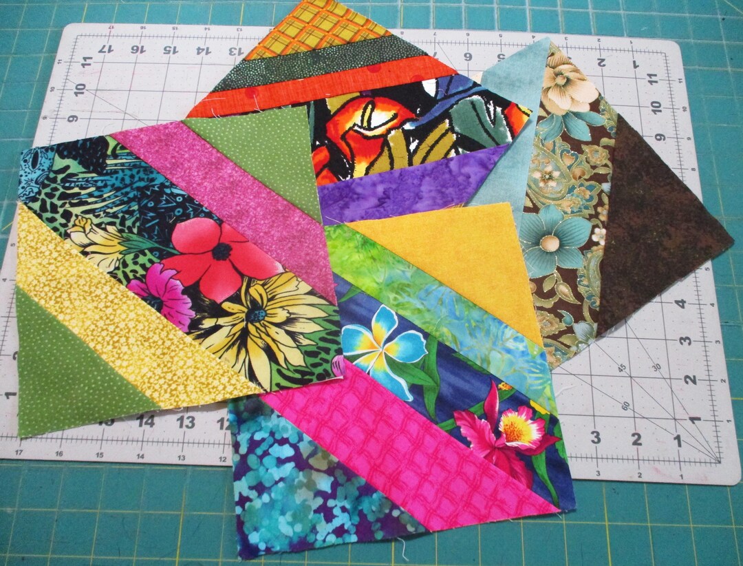 4 String Quilt Blocks 8" X 8" Tropical Floral Cotton Fabric With Muslin ...
