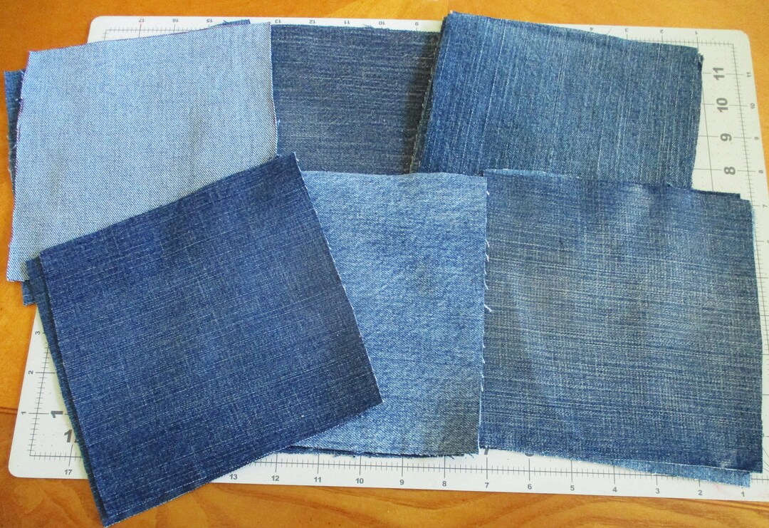 7 X 7 19 Squares Processed Denim , Recycled Jeans, Vintage Fabric Jean ...