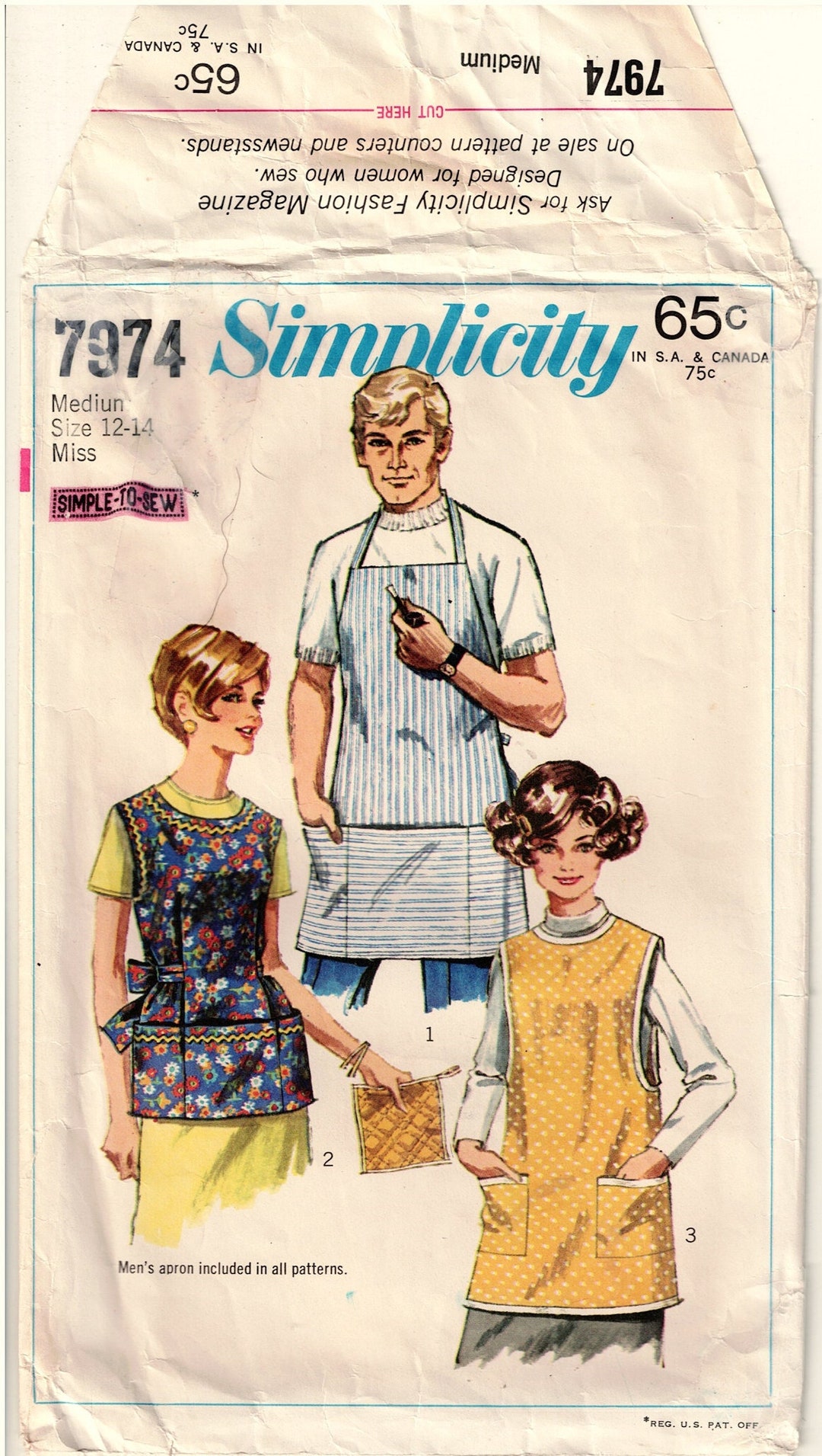 Vintage 1968 Apron Smock Sewing Pattern: Misses & Men Size 12/14 - Etsy