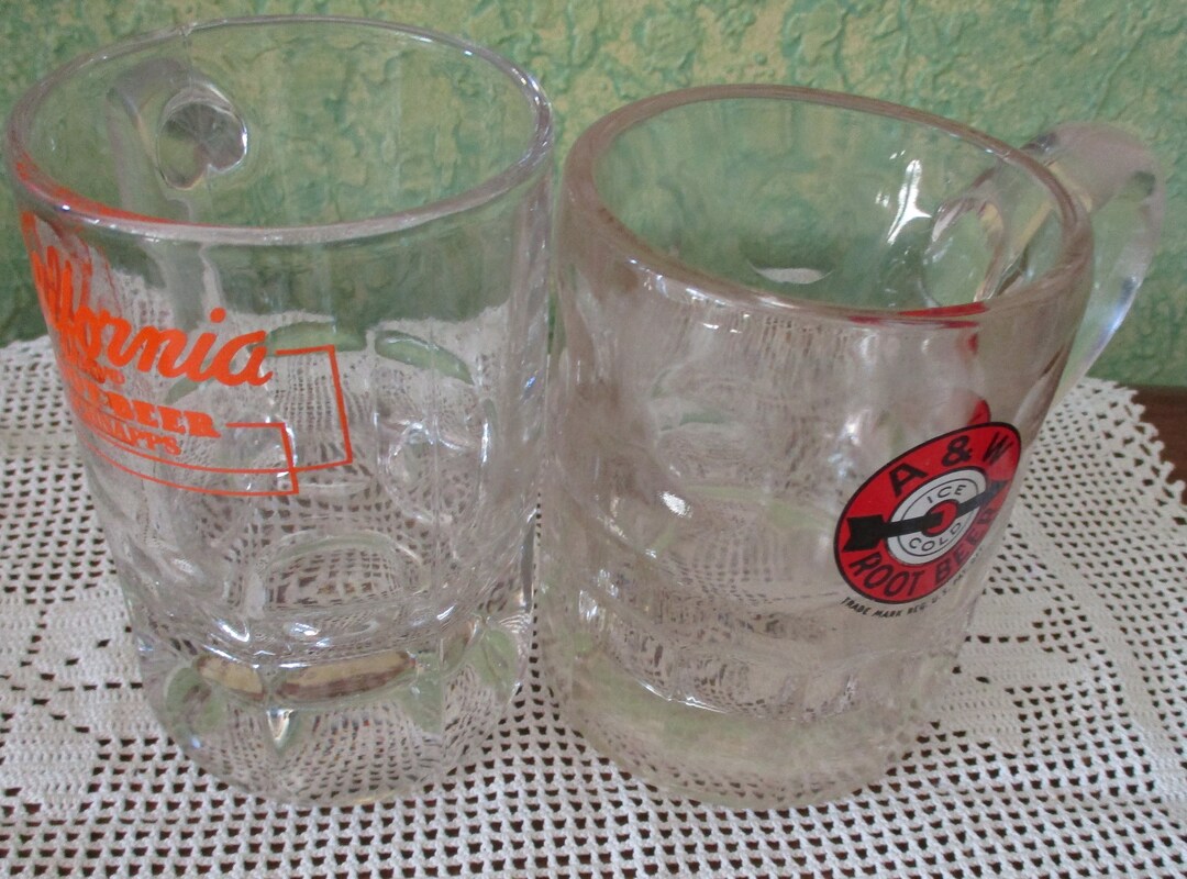 Vintage 2 Root Beer Mugs Heavy Glass Logo California Arrow - Etsy