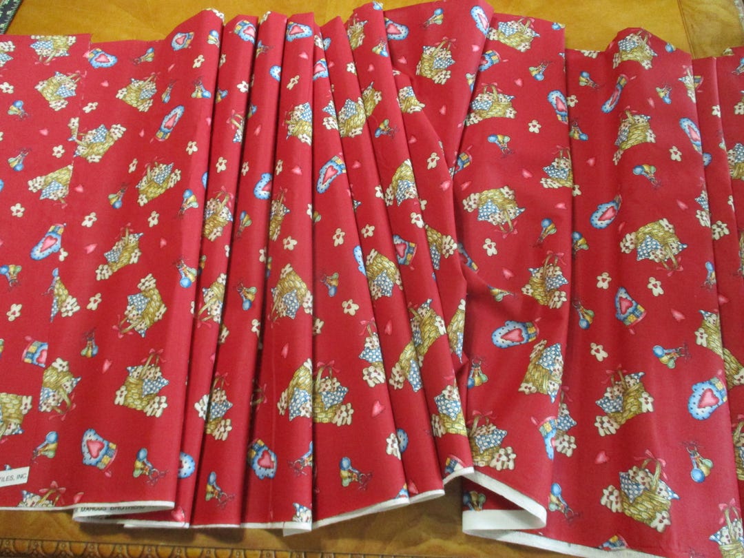 4 Yards Fabric Cotton DIANNA MARCUM Country Granny Basket Pretty ...