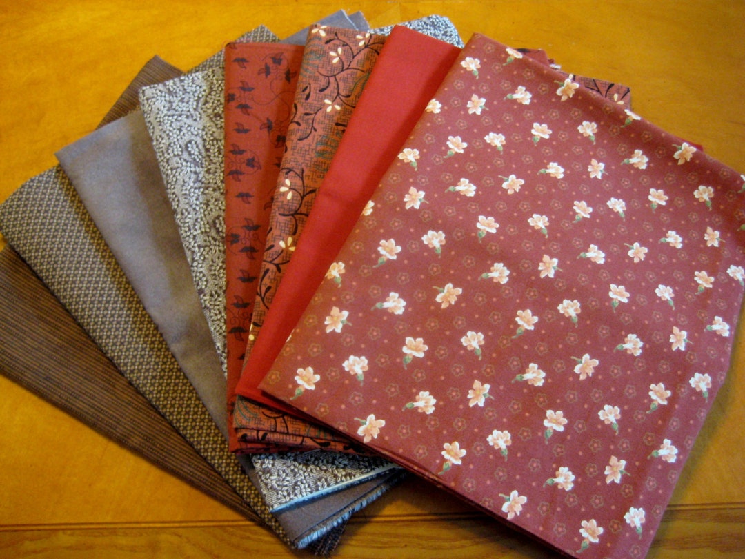 8 Fat Quarters Terracotta Taupe Brown Quilter Fabric Cotton Quilting ...