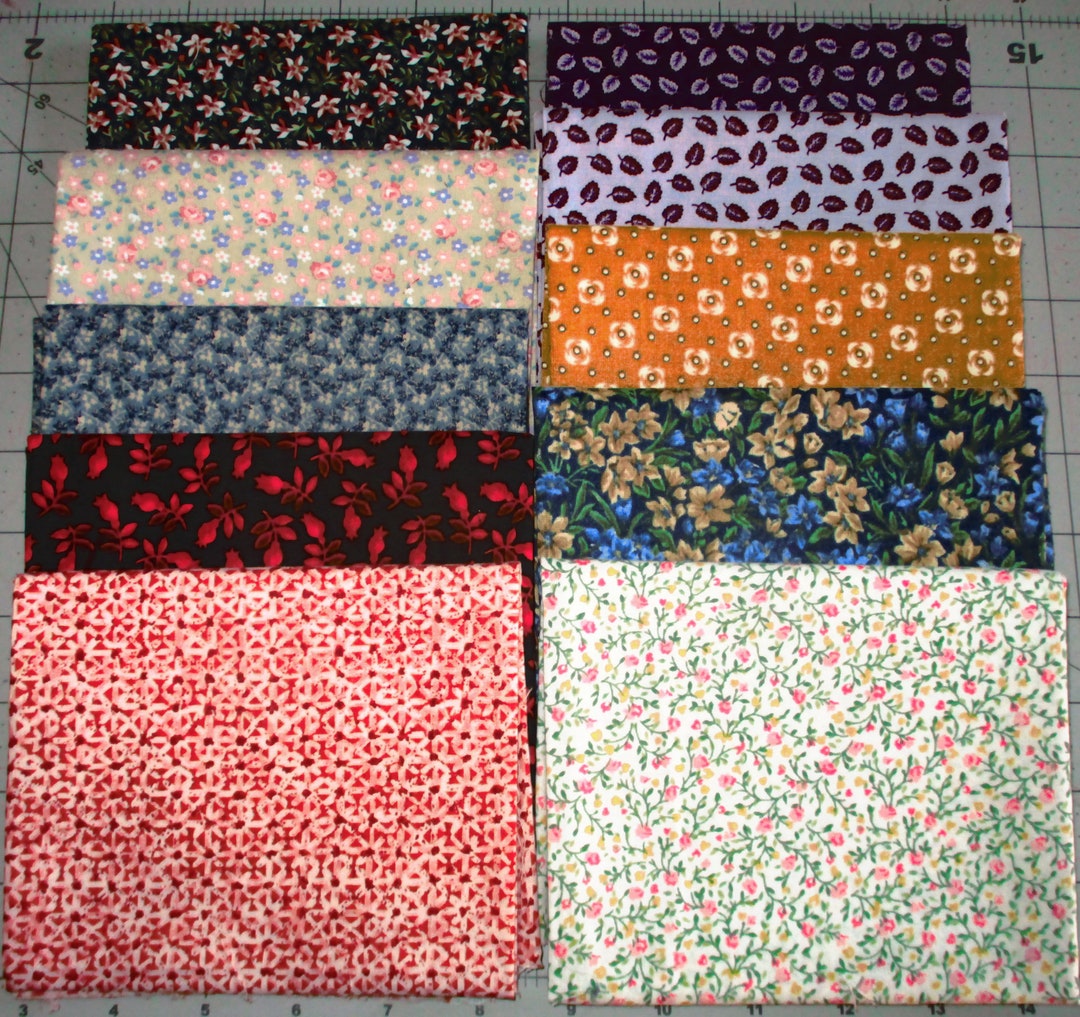 10 Fat Quarters Vintage Fabric Cotton Tiny Prints Miniature Design Lot ...