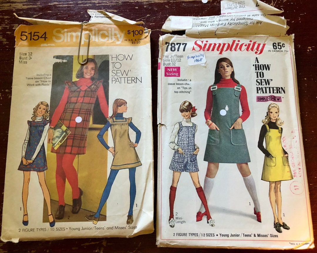 Sewing Patterns. 1968 and 1972 Simplicity Jumper Patterns Size Yng/teen ...