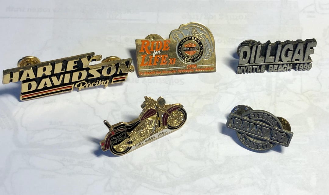Collection of Vintage Motorcycle Pins. Harley Davidson,ride for Life ...
