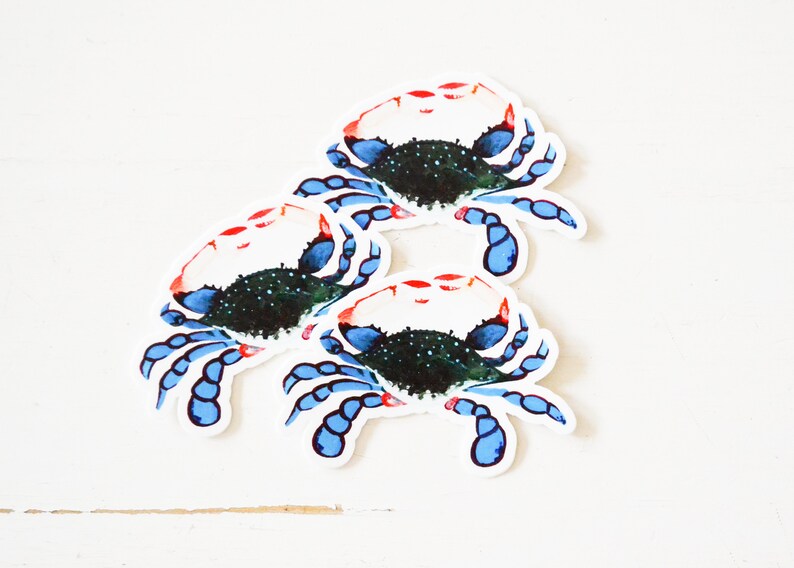 Blue Crab Sticker: Handmade Vinyl Decal From Acrylic Painting (3"x2 ...