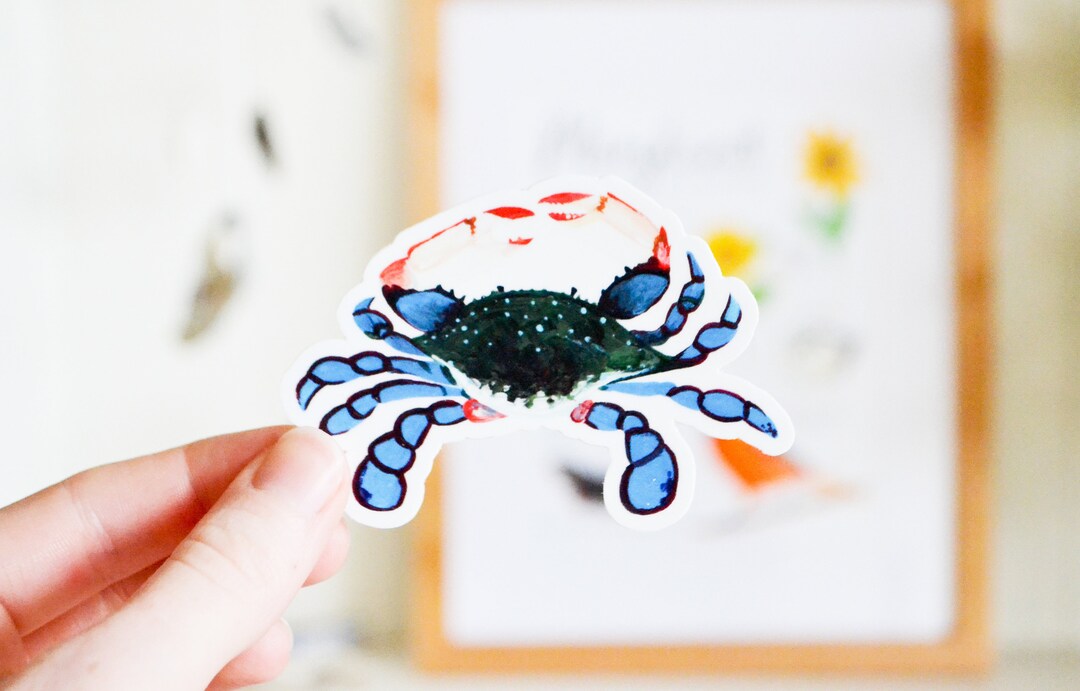 Blue Crab Sticker: Handmade Vinyl Decal From Acrylic Painting (3"x2 ...