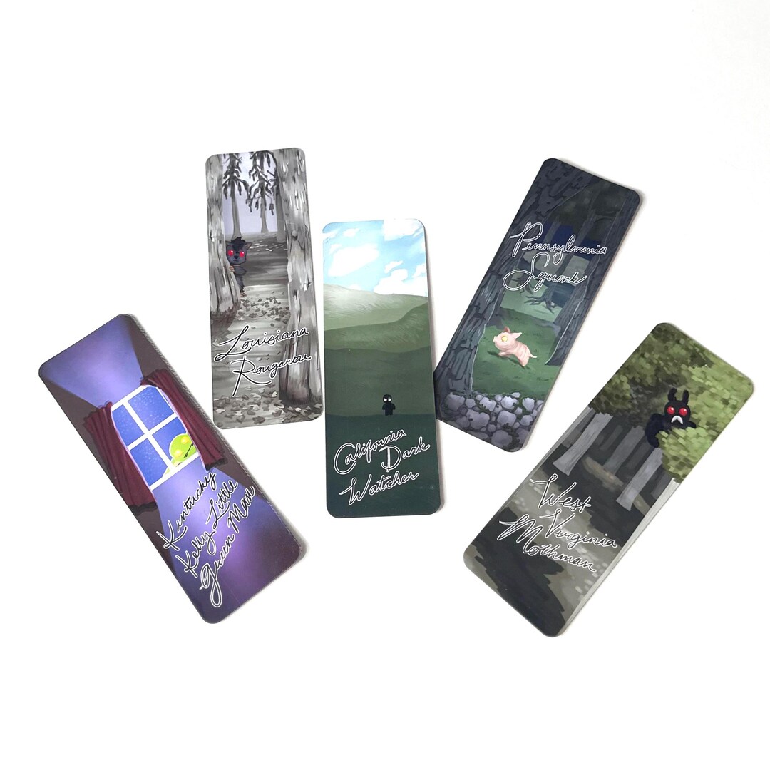 Cryptid Bookmarks Featuring Mothman, Kelly Little Green Man, Rougarou ...