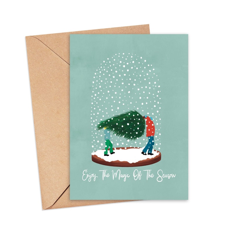 Magic Snow Globe Christmas Card, Holiday Card, Colorful Christmas Card ...